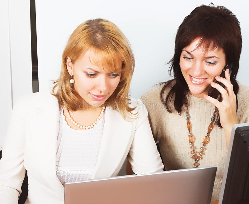 Two Young Business Women Work in Office Stock Image - Image of space ...