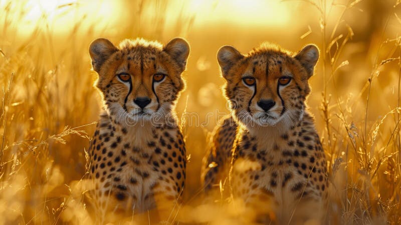 Two Young Cheetah Staring at Camera Stock Illustration - Illustration ...