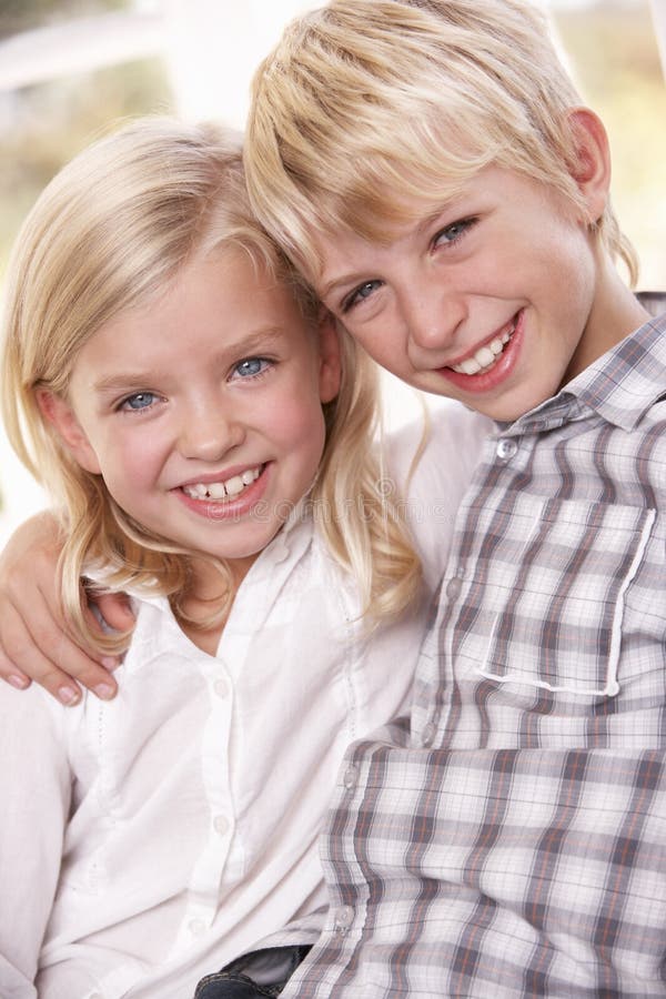 Two Young Children Pose Together Stock Image - Image of portrait ...