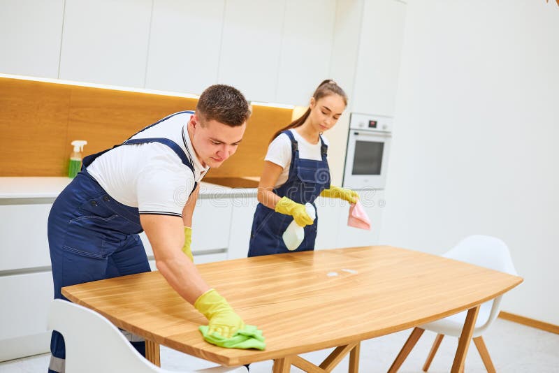 Vigorous Team of Cleaning Service in Kitchen Stock Image - Image of ...