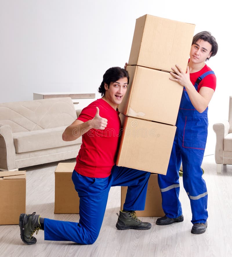 Two Young Contractor Employees Moving Personal Belongings Stock Photo ...