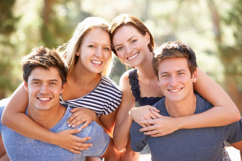 Two Young Couples Out on Summer Walk Together Stock Photo - Image of ...
