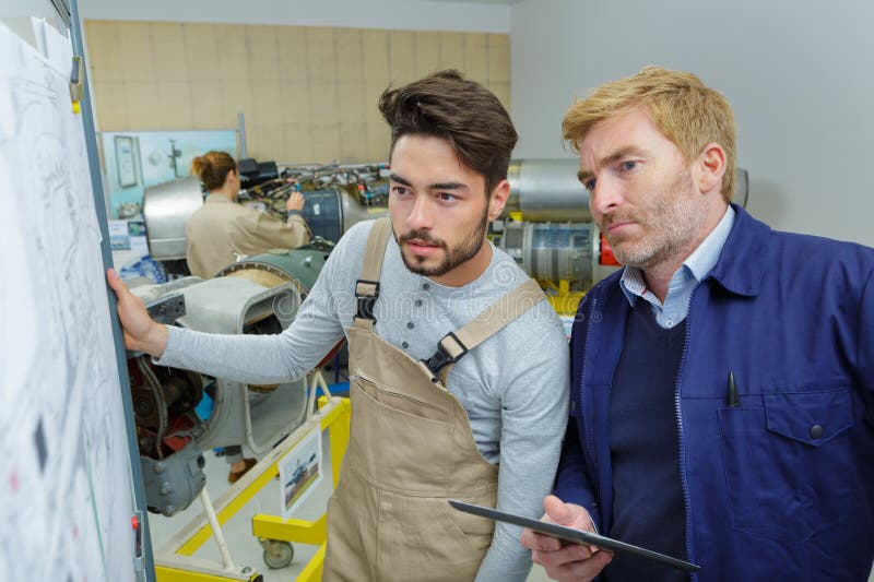 Two Young Creative Engineers Working on Drawing Board Stock Photo ...