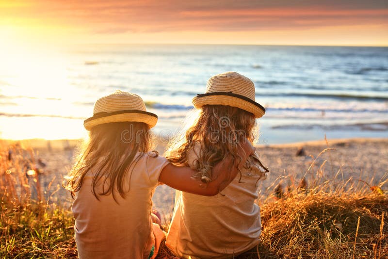 Two Young Friends are Looking at the Sun Stock Image - Image of group ...
