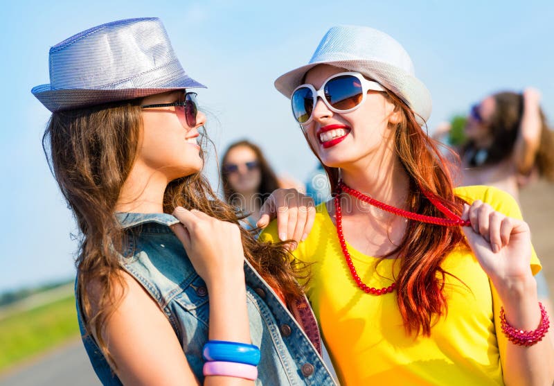 Two Young Girlfriends Having Fun Stock Photo - Image of brunette ...
