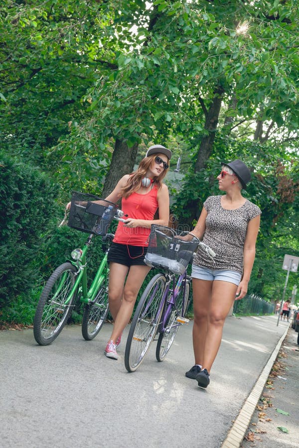 Two Young Girls Having Fun in Park Stock Image - Image of leisure ...