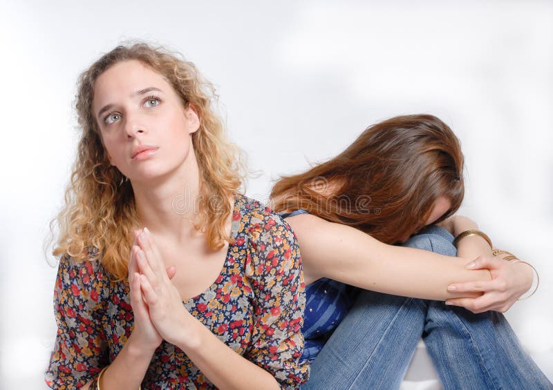 Two Young Girls in Praying for Help Stock Photo - Image of ...