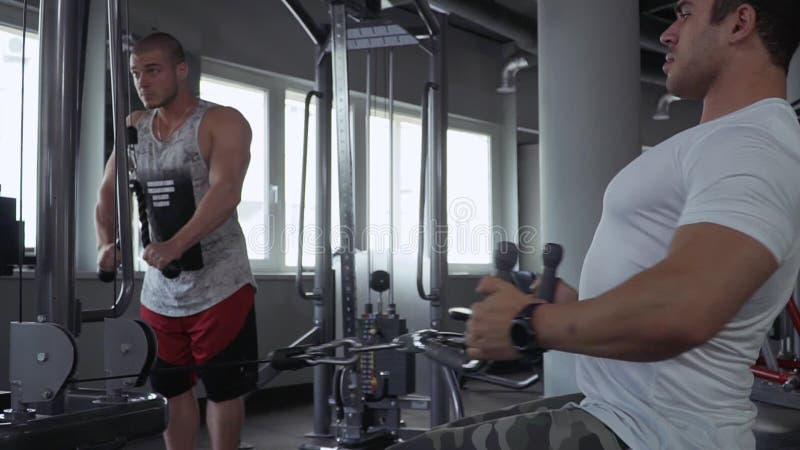 Two young guys in the gym stock video. Video of fitness - 127708171