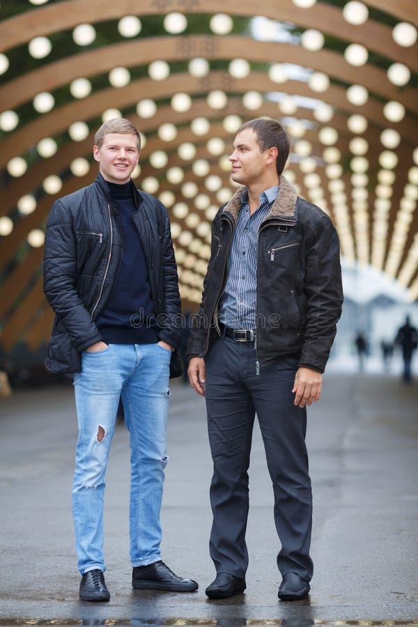 Two Young Handsome Man in Black Jacket Posing on Stock Image - Image of ...
