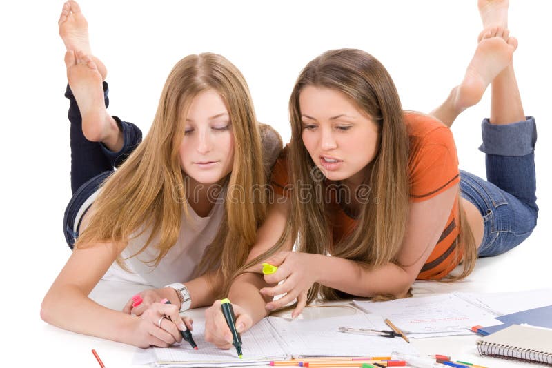 Two Young Happy Student Girl, Isolated on White Stock Photo - Image of ...