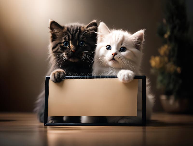 Two Young Kittens with an Empty Sign Stock Illustration - Illustration ...