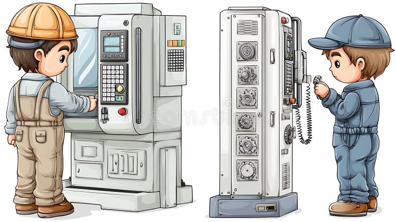 Two Young Machinists Operating Industrial Machinery in a Factory ...