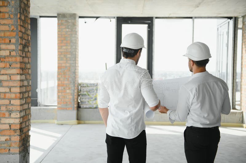Two Young Man Architect on a Building Construction Site Stock Image ...