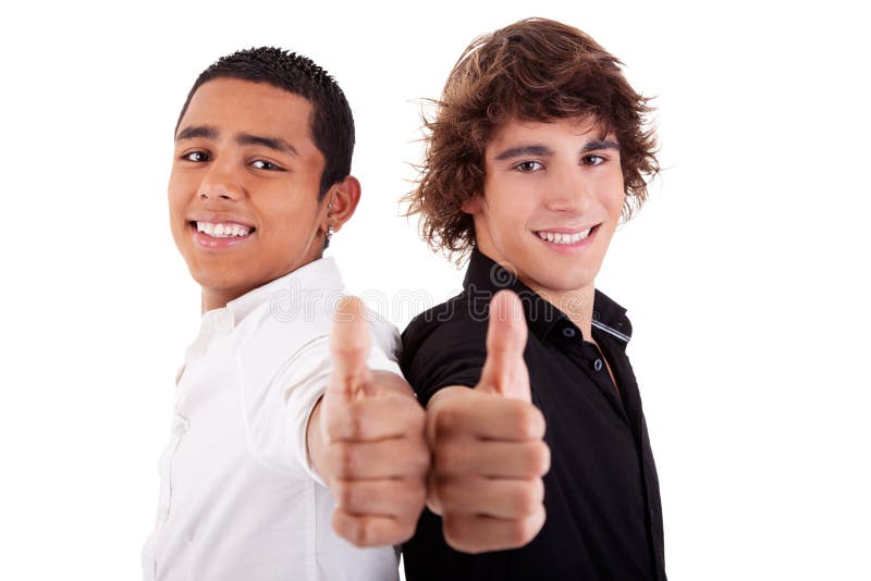 Two Young Man of Different Colors, with Thumb Up Stock Photo - Image of ...