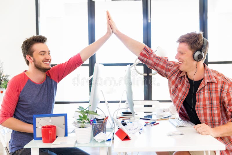 Two Young Man in Office Clapping Their Hands Stock Image - Image of ...