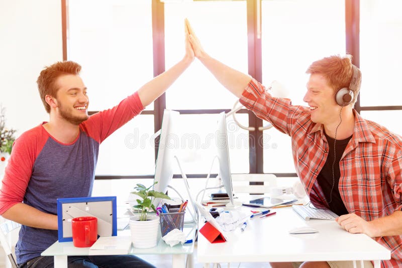 Two Young Man in Office Clapping Their Hands Stock Photo - Image of ...