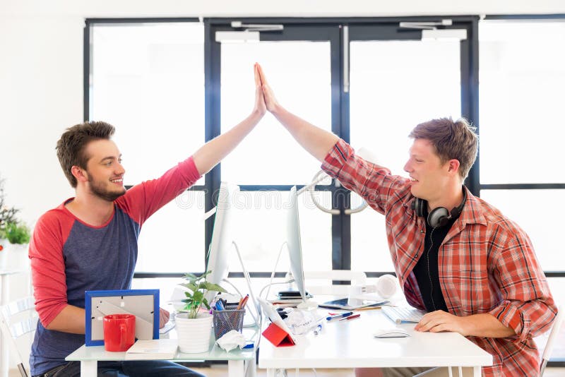 Two Young Man in Office Clapping Their Hands Stock Image - Image of ...