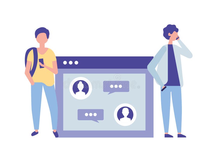 Two Young Man Using Smartphone Website Chat Stock Vector - Illustration ...