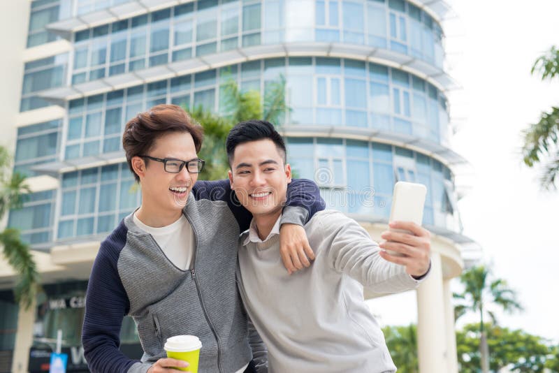 Two Young Man Video Call Using Smartphone Stock Photo - Image of call ...