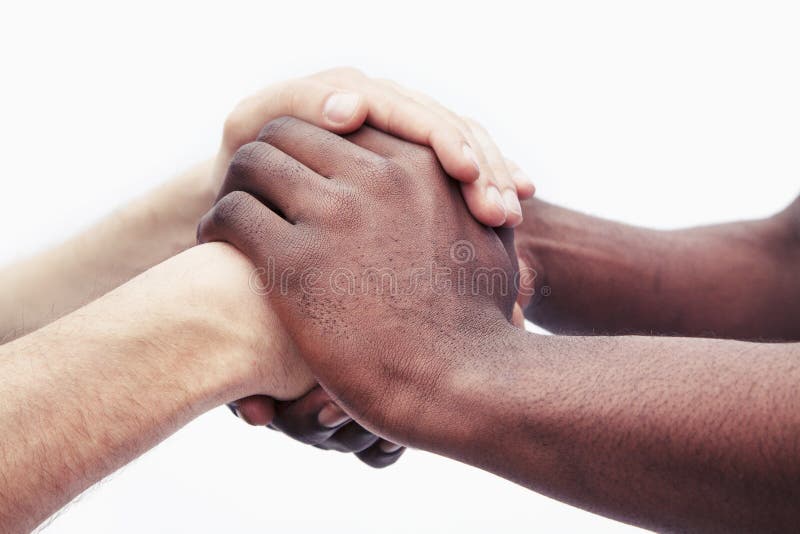Two Young Men Clasping Each Others Hands, Close-up, Studio Shot Stock ...