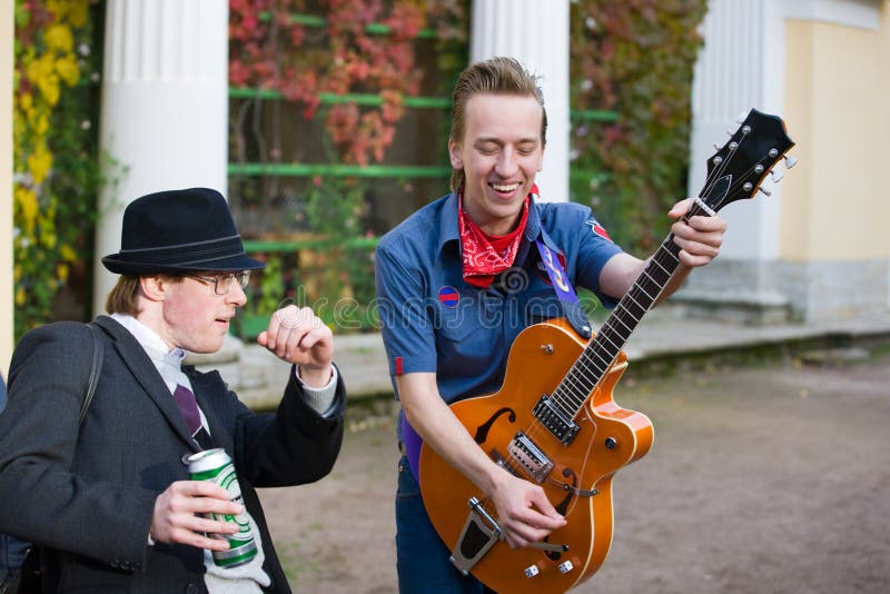 Two Young Men Dance in the Street Stock Image - Image of adult, music ...