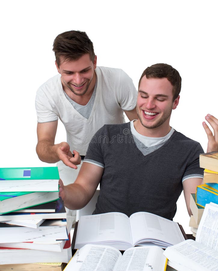 Two Young Men Studying Together Stock Image - Image of adult, book ...