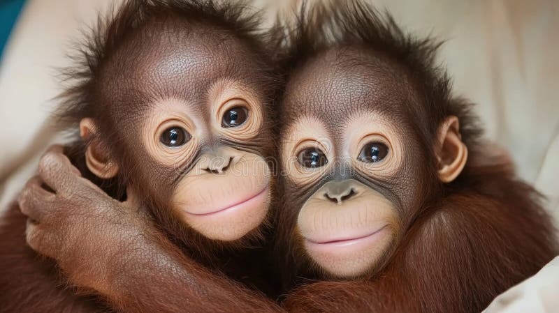 Two Young Monkeys are Hugging Each Other in a Blanket, AI Stock Image ...