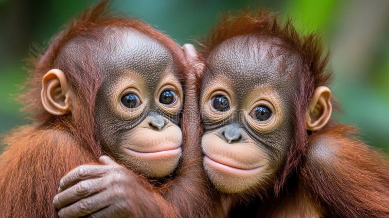 Two Young Monkeys are Hugging Each Other in a Forest, AI Stock Image ...