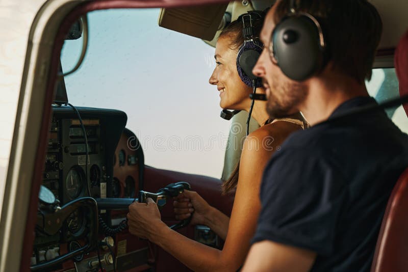 Two Young People Sitting in the Cockpit Stock Photo - Image of airfield ...