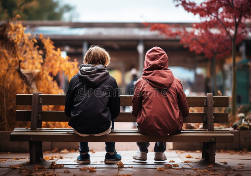 Two Young People Talking on a Bench at School Stock Illustration ...