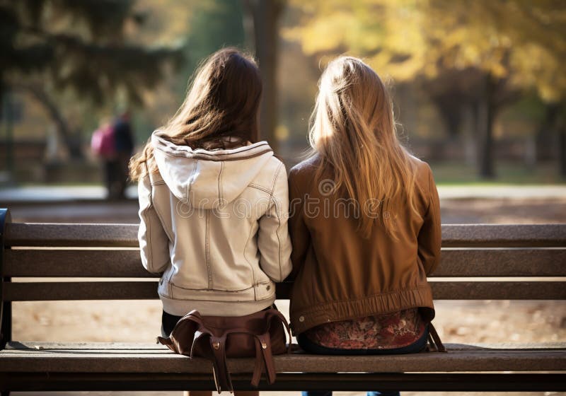 Two Young People Talking on a Bench at School Stock Illustration ...