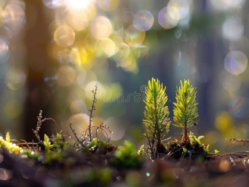 Two Young Pine Saplings Emerging from Forest Floor Stock Illustration ...