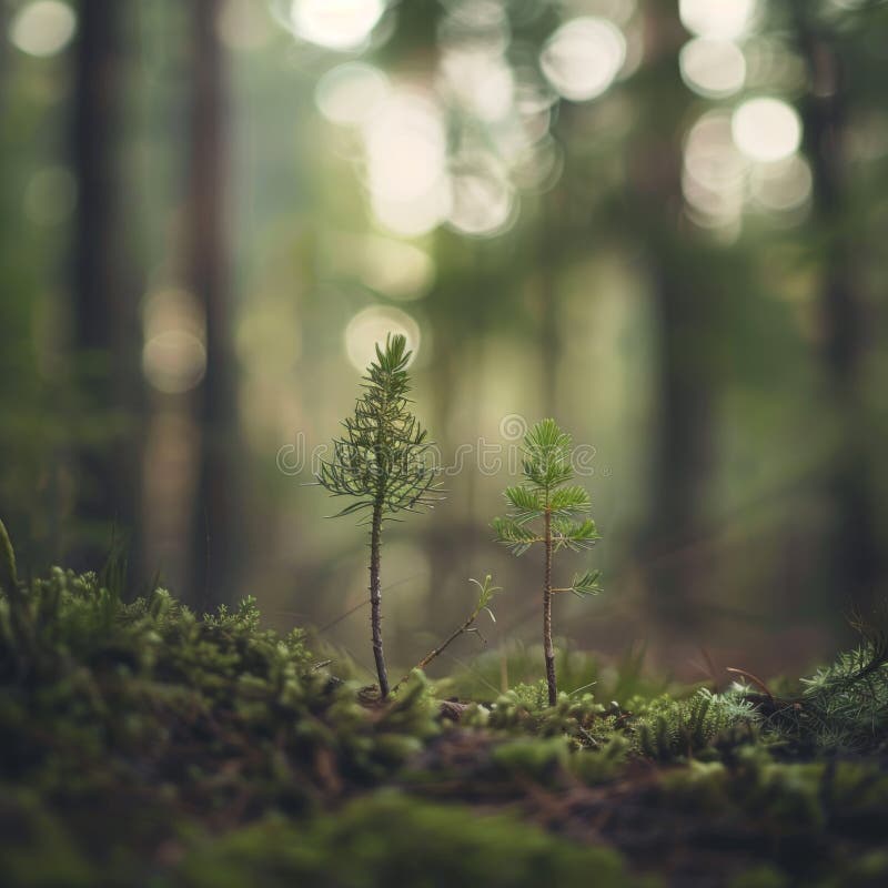 Two Young Pine Trees Growing in a Forest Stock Illustration ...