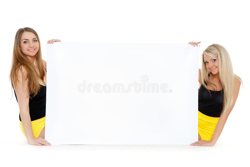 Young Women with Empty Board for the Text. Stock Photo - Image of ...