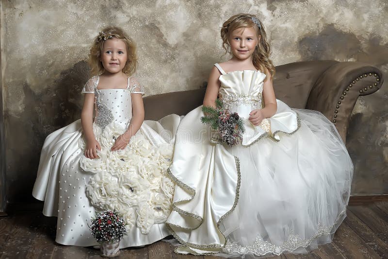 Two Young Princesses in White Stock Photo - Image of adorable, gown ...