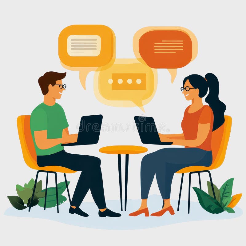 Young Professionals Engage in Friendly Conversation while Working on ...