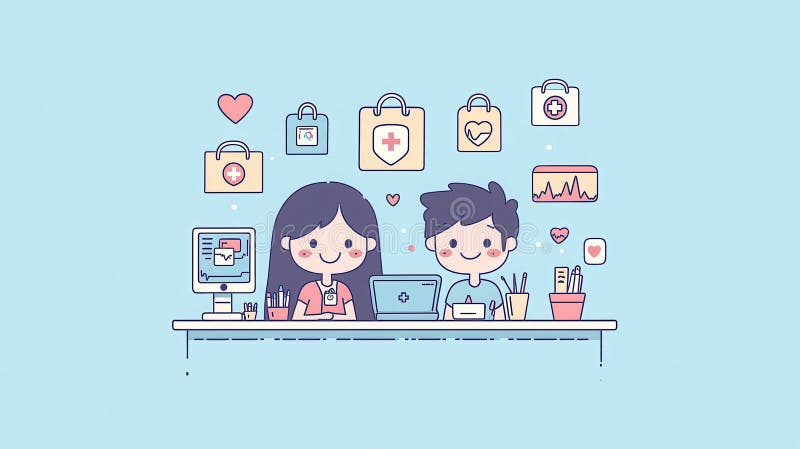 Modern Office Illustration Young Professionals Collaborating in a ...