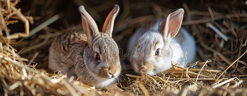 Two Young Rabbits without Fur are Resting in Straw, Fluffy Eater ...