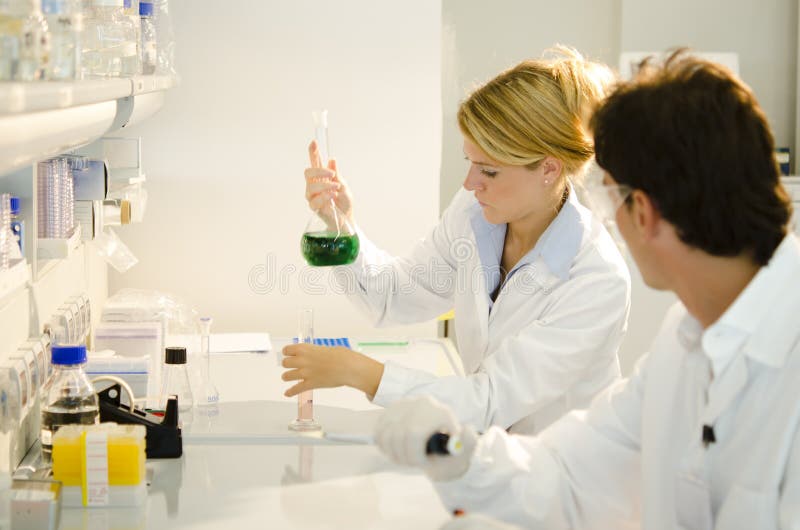 Two Young Researchers at Work Stock Image - Image of blond, experiment ...