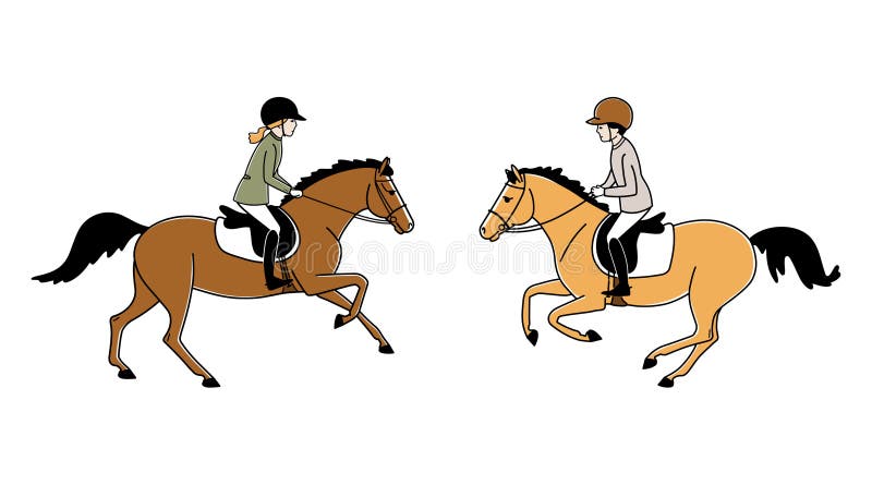 Two Young Riders are Riding Cute Ponies Stock Vector - Illustration of ...