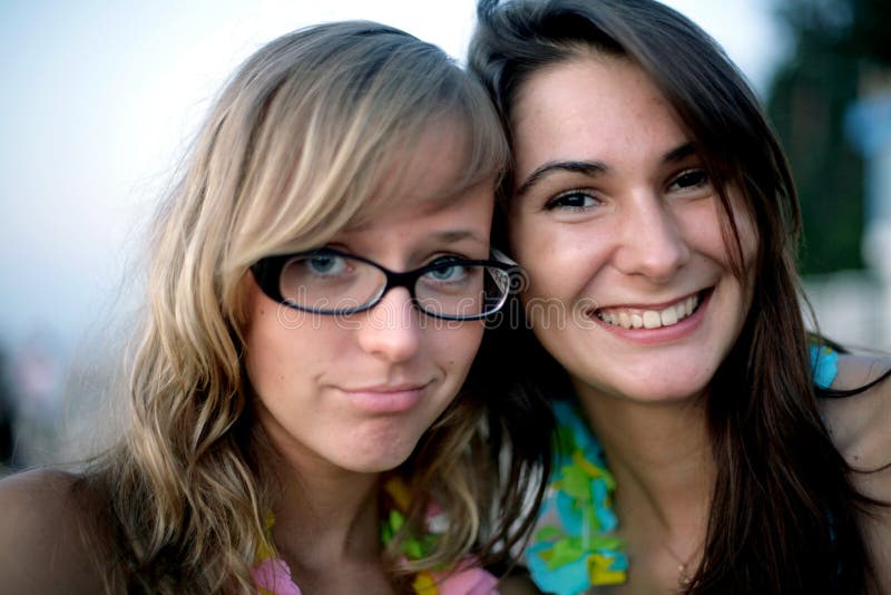Two Young Smiling Girls Portrait Stock Image - Image of girls, friends ...