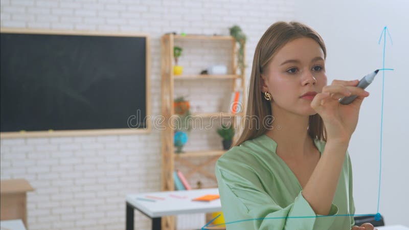 Two Young Students Draw Math Problems on the Glass with a Marker and ...