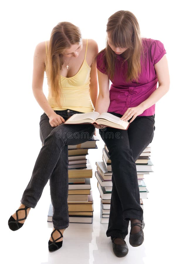 Isolated on White Two Girls with Books Stock Photo - Image of ...