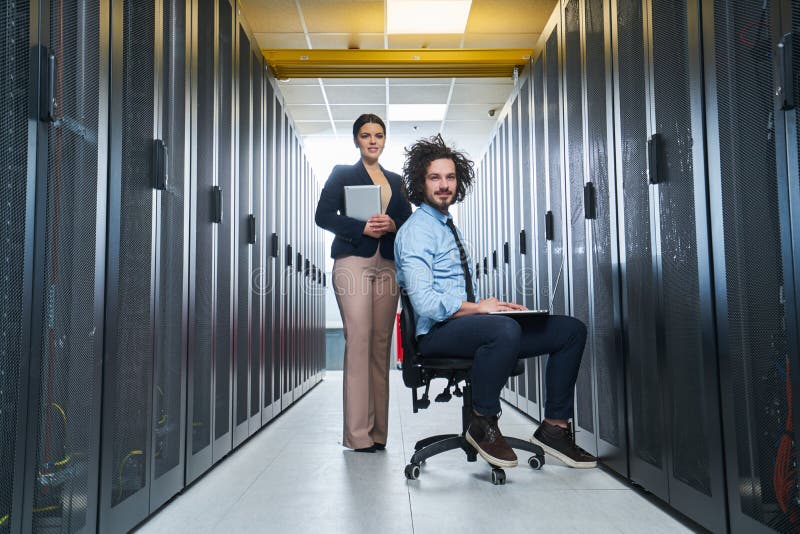 Two Young Technicans Working Stock Photo - Image of data, network ...