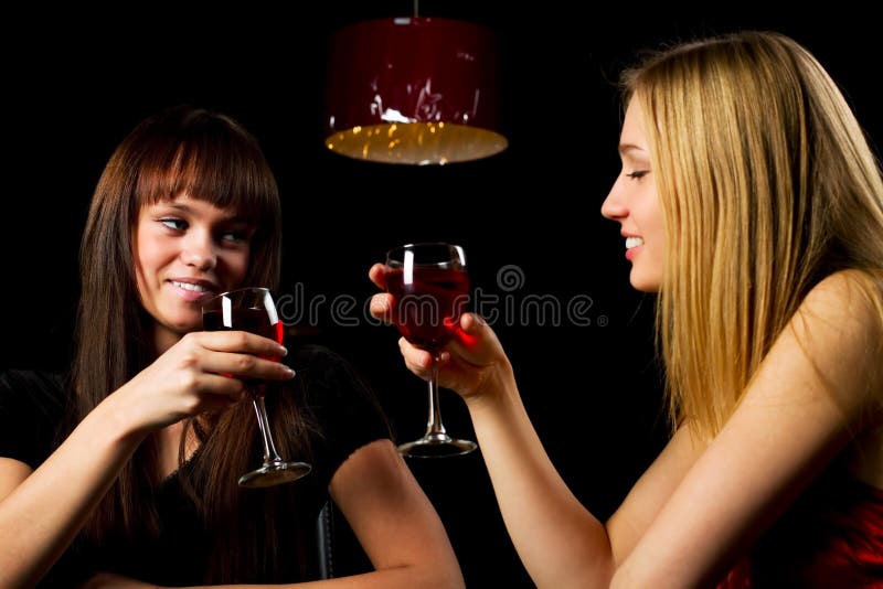 Two Young Fashion Women in a Night Bar Stock Image - Image of club ...