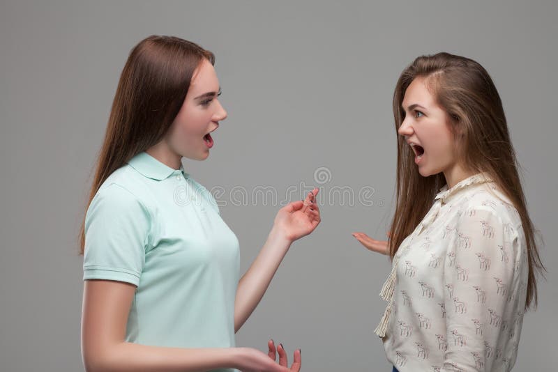 Two Young Women Screams at Each Other Stock Image - Image of ...