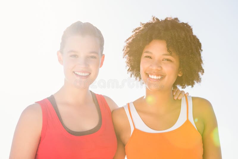 Two Young Women Smiling To Camera Stock Photo - Image of body, leisure ...