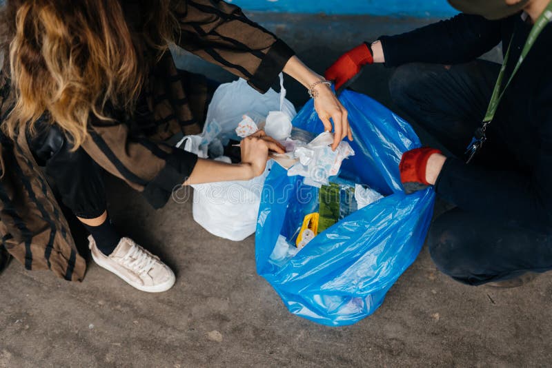 Two Young Women Sorting Garbage. Concept of Recycling. Zero Waste Stock ...