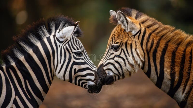 Two Zebras are Standing Next To Each Other and Touching Noses, AI Stock ...