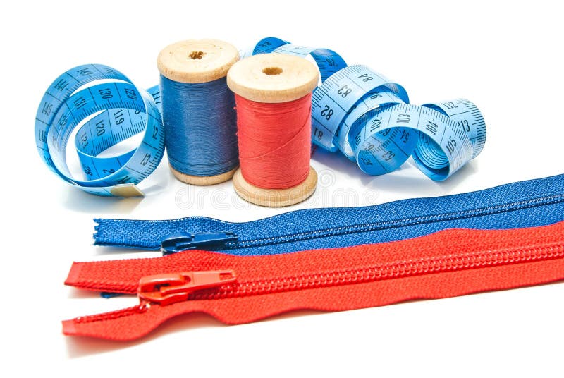 Two Zipper, Meter and Two Spools of Thread Stock Image - Image of ...